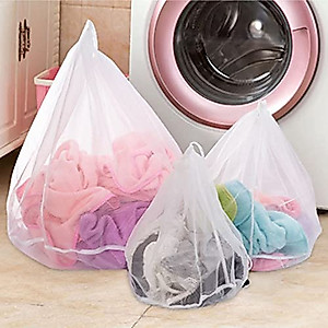 Qiningxia Thickened fine Lines with Drawstring Laundry Bag Clothing wash Bag Fine mesh Underwear ive Bra mesh Bag, White