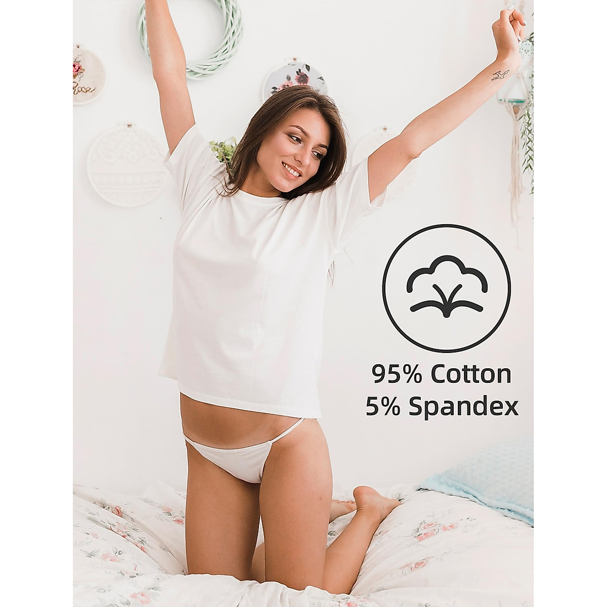 KUKU PANDA Sexy G String Thongs for Women Stretchy Cotton Panties Ladies No Show Underwear 6 Pack Set (B/W/R/Leopard, Medium)