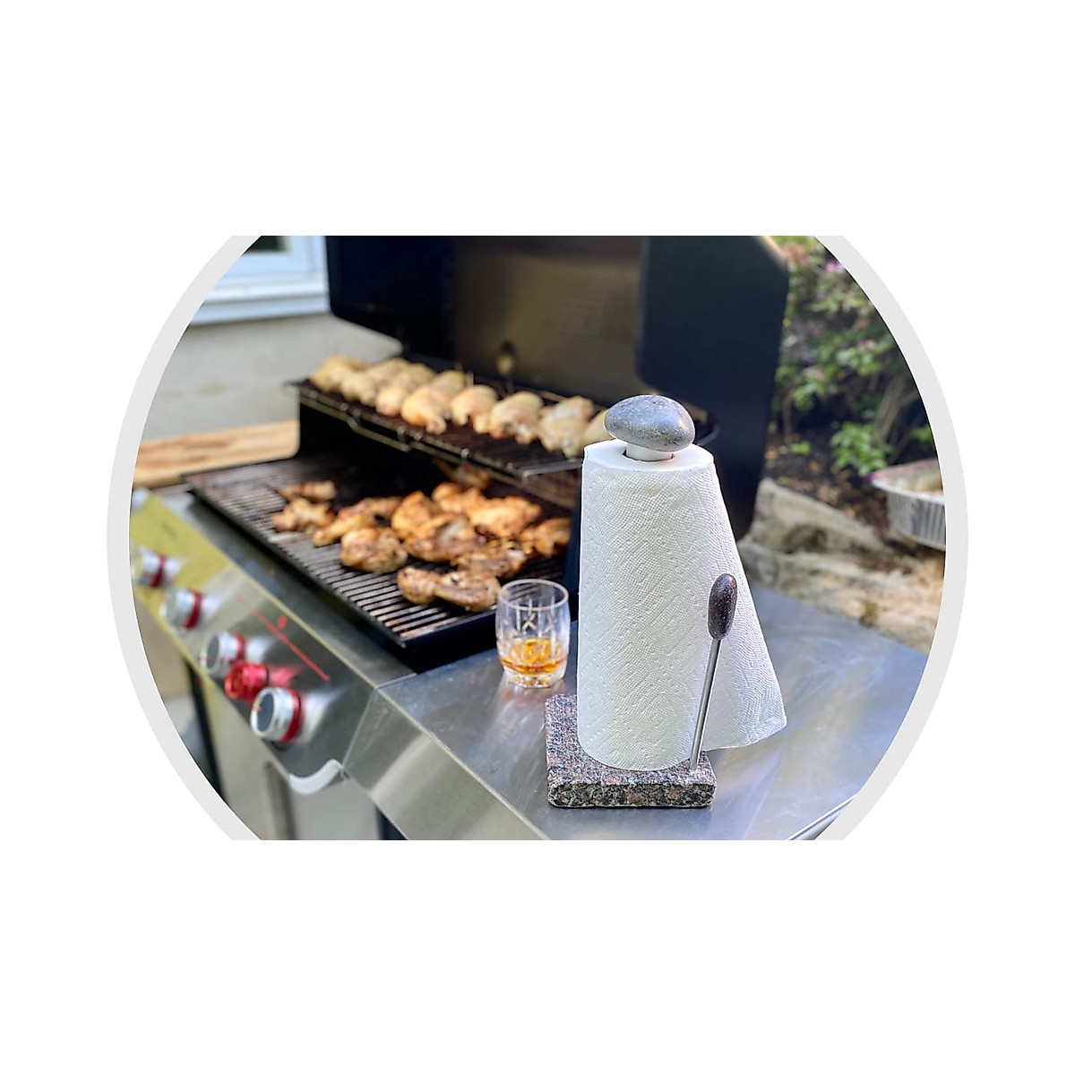 Premium Granite Paper Towel Holder - Free Standing Kitchen Paper Towel Roll Holders with Granite Base for Easy One Handed Use - Holds Standard or Jumbo-Sized Rolls (Each Holder is Unique) Made in USA