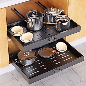 DOUNIWAN Pull Out Cabinet Organizer, Heavy Duty Slide Out Drawers,Expandable (14.4'' to 20.4'') Fixed With Adhesive Nano Film for Pots, Roll out Shelf Storage Kitchen,Pantry,Bathroom Storage