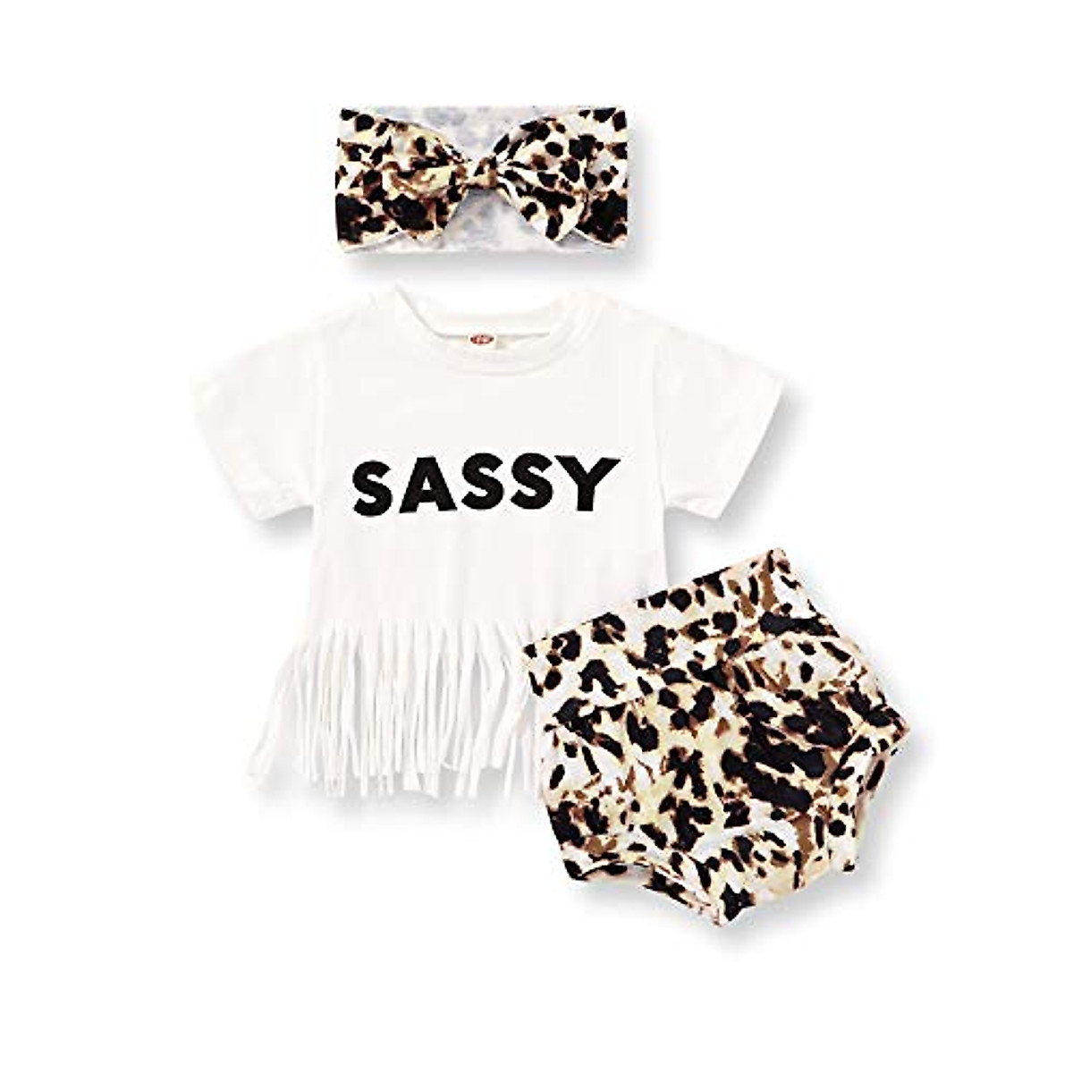 Tiny Cutey Newborn Baby Girl Clothes T-shirt Top Leopard Pant with Headband 3PCs Summer Clothes Set (White-Sassy, 18-24 Months)