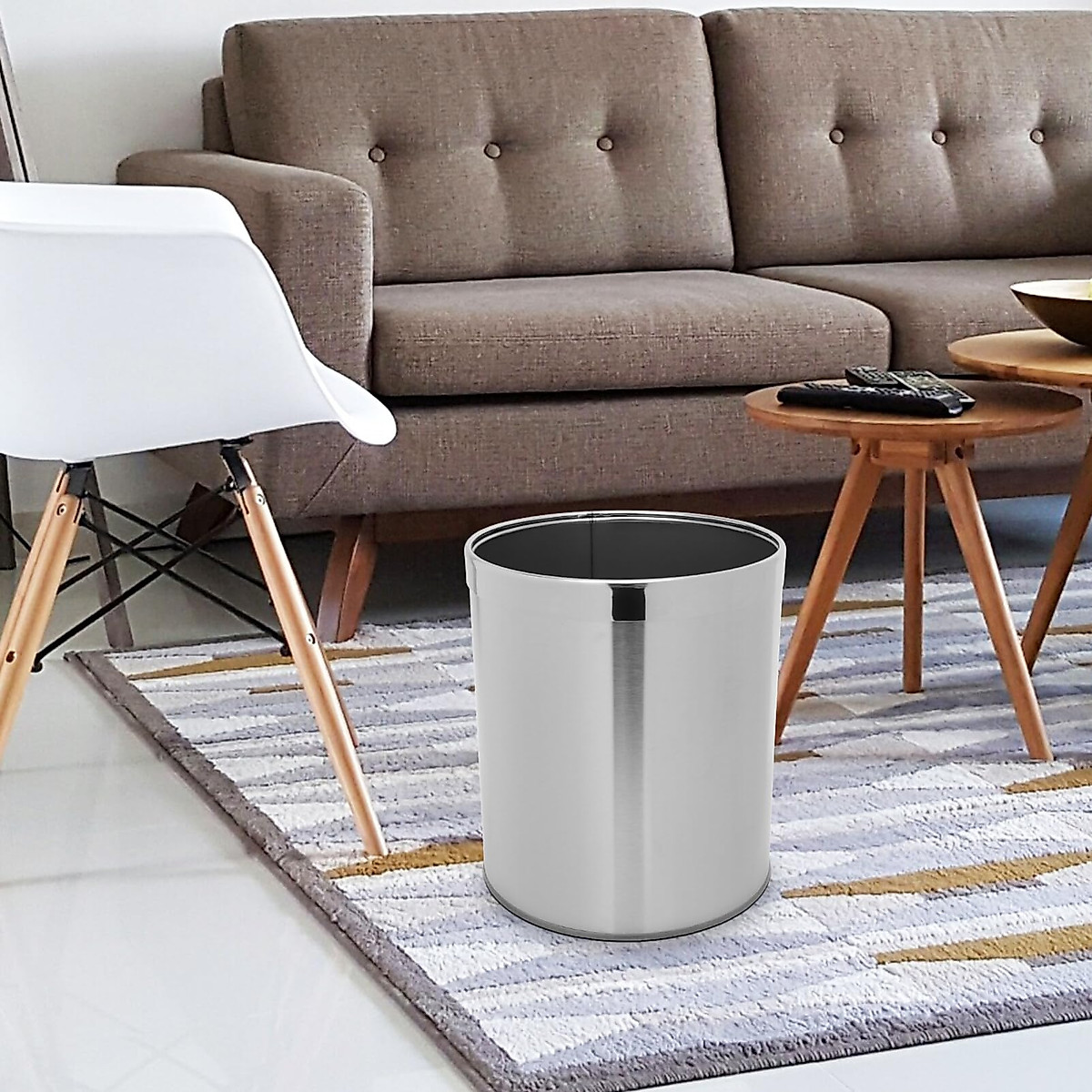 Luxshiny Stainless Steel Round Trash Can Hotel Trash Can Garbage Bin Large Trash Bin Stainless Steel Trash Bin Stainless Steel Trash Can Wastebasket Garbage Can for Bedroom Waste Bins