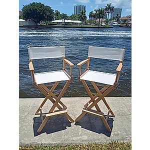 2 Pack 30" Director's Chair Natural Oak Frame-with White Canvas, Bar Height