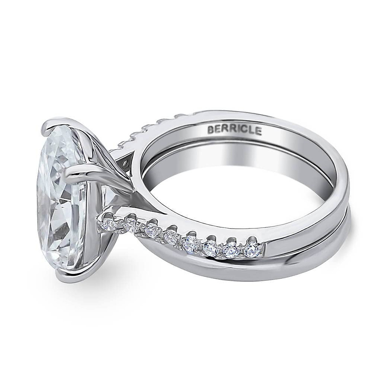 BERRICLE Sterling Silver Solitaire Wedding Engagement Rings 5.5 Carat Oval Cut Cubic Zirconia CZ Ring Set for Women, Rhodium Plated Size 8