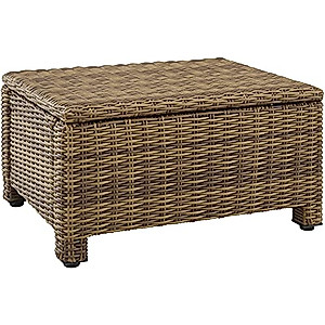 Crosley Furniture KO70014WB-SA Bradenton Outdoor Wicker Ottoman, Weathered Brown with Sand Cushions