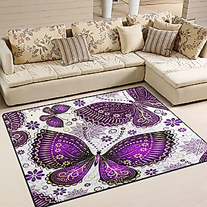 ALAZA Purple Butterfly Area Rug for Living Room Bedroom, Non-Slip Rug for Home Decor 5'3"X4'