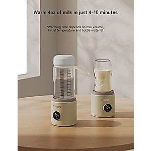 Momssy Portable Bottle Warmer, Baby Bottle Warmer for Breastmilk Formula Heating, Smart 4 Temperature Setting with USB Rechargeable Cordless, Auto Shut-Off, Multifunctional Travel Bottle Warmer