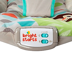 Bright Starts Happy Safari Vibrating Baby Bouncer Seat with 3-Point Harness and-Toy Bar, Age 0-6 Months