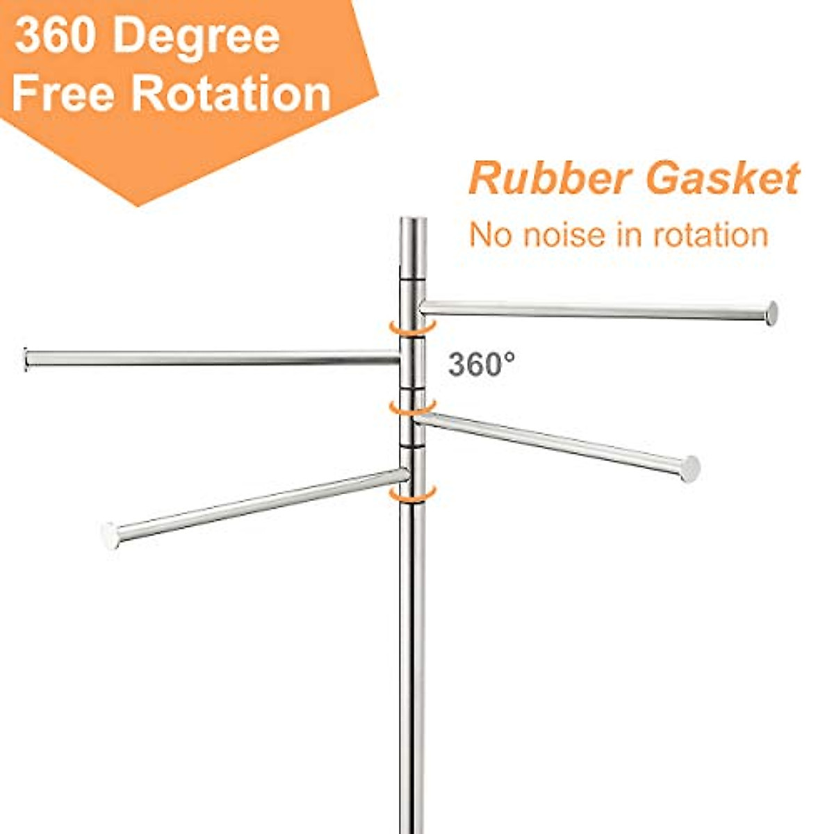 Towel Racks for Bathroom, Modern 4 Swivel Arm Standing Bathroom Towel Rack Stand with Heavy Base, Freestanding Bath Towel Bar Holder, Rustproof Stainless Steel, DECLUTTR