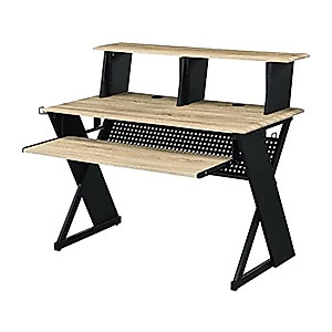 Acme Furniture Rectangular Music Desk Table with Earphone Rack, Natural and Black