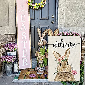 CROWNED BEAUTY Easter Brown Bunny Garden Flag 12x18 Inch Double Sided for Outside Burlap Small Welcome Yard Holiday Flag CF701-12