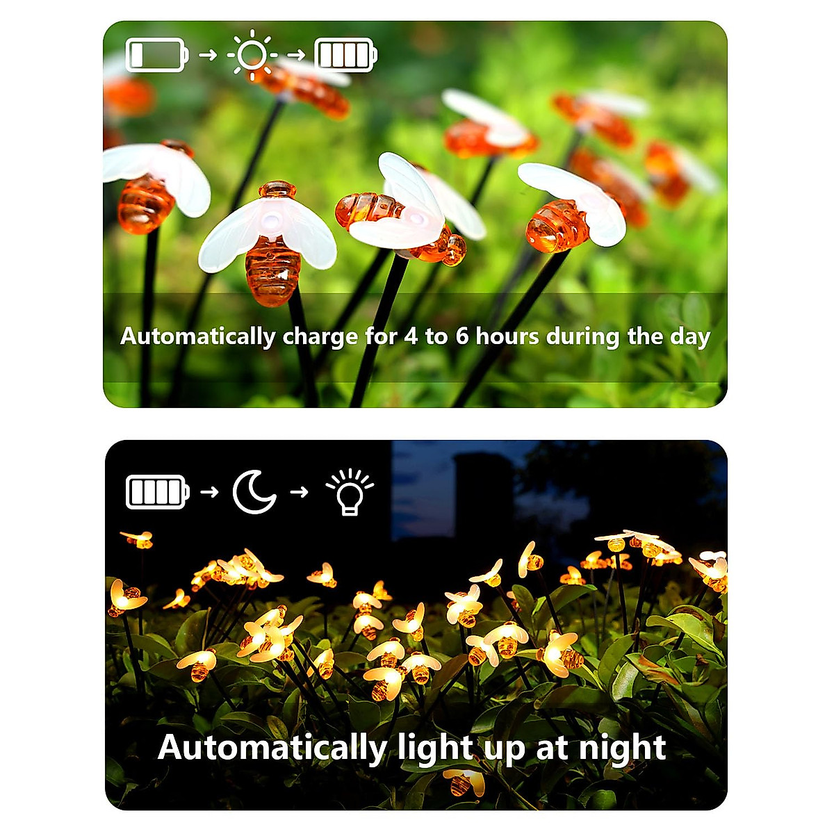 Otdair Solar Lights for Outside Garden,New-Upgraded 4 Pack Solar Lights Outdoor Waterproof,Outdoor Lights Solar Powered Bee Lights,Garden Lights Solar Outdoor for Backyard Garden Warm 8LED