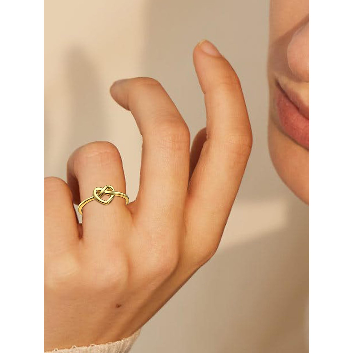 ChicSilver Gold Ring for Women Simple Gold Plated Sterling Silver Love Knot Ring Knot Heart Gifts for Mom Jewelry - Size 6