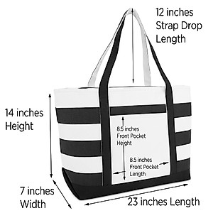 DALIX Striped Boat Bag Premium Cotton Canvas Tote in Black
