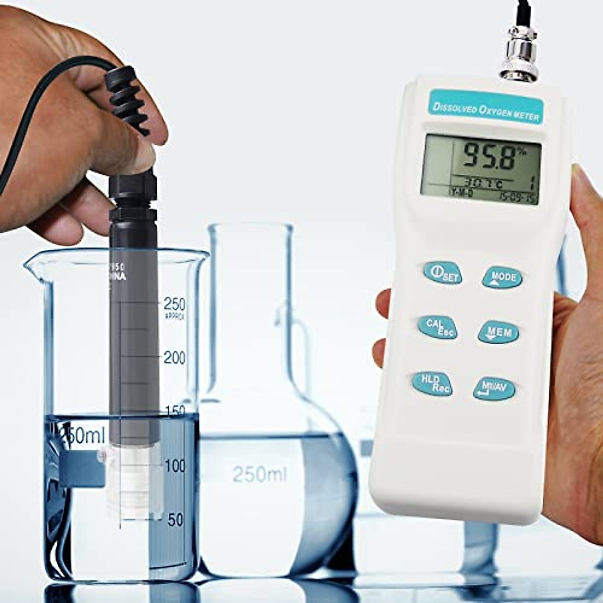 Dissolved Oxygen Meter DO Temperature Tester Water Quality Monitor with Oxygen Electrode for Aquarium, Freshwater, Laboratory, Aquaculture, etc.