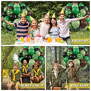 Paready Camo Balloons, 50 Pcs Green and Brown Balloons, Camouflage Army Balloon, 12 Inch Dark Sage Green Black Balloons Latex for Birthday Baby Shower Camping Woodland Hunting Jungle Party Decorations