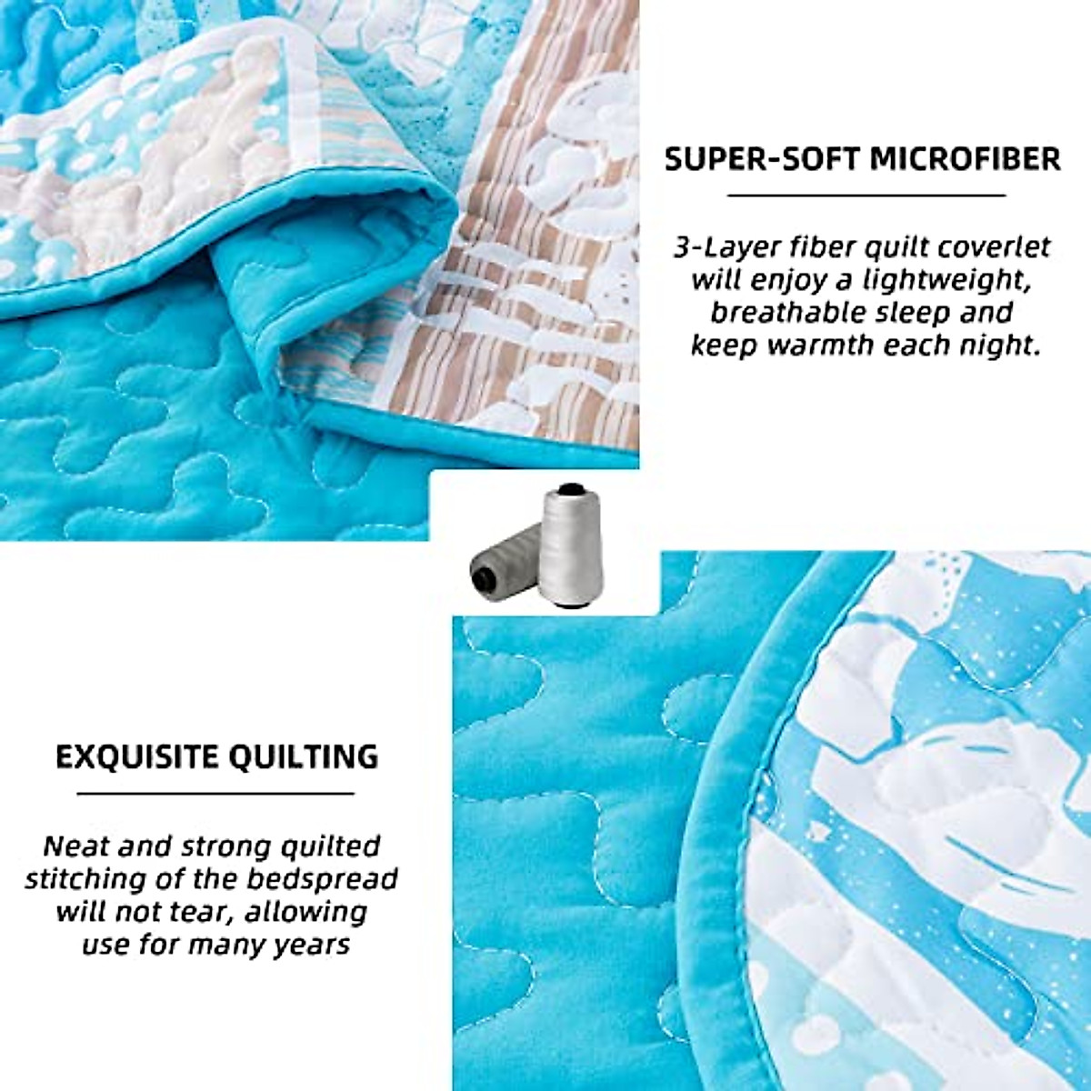 DJY Coastal Quilt Set King Coastal Blue Pattern Quilt Coverlet Set Soft Coastal Patchwork Bedspread with 2 Pillow Shams 3 Pieces Coastal Bedding Quilt Set for All Season 90"x 104"