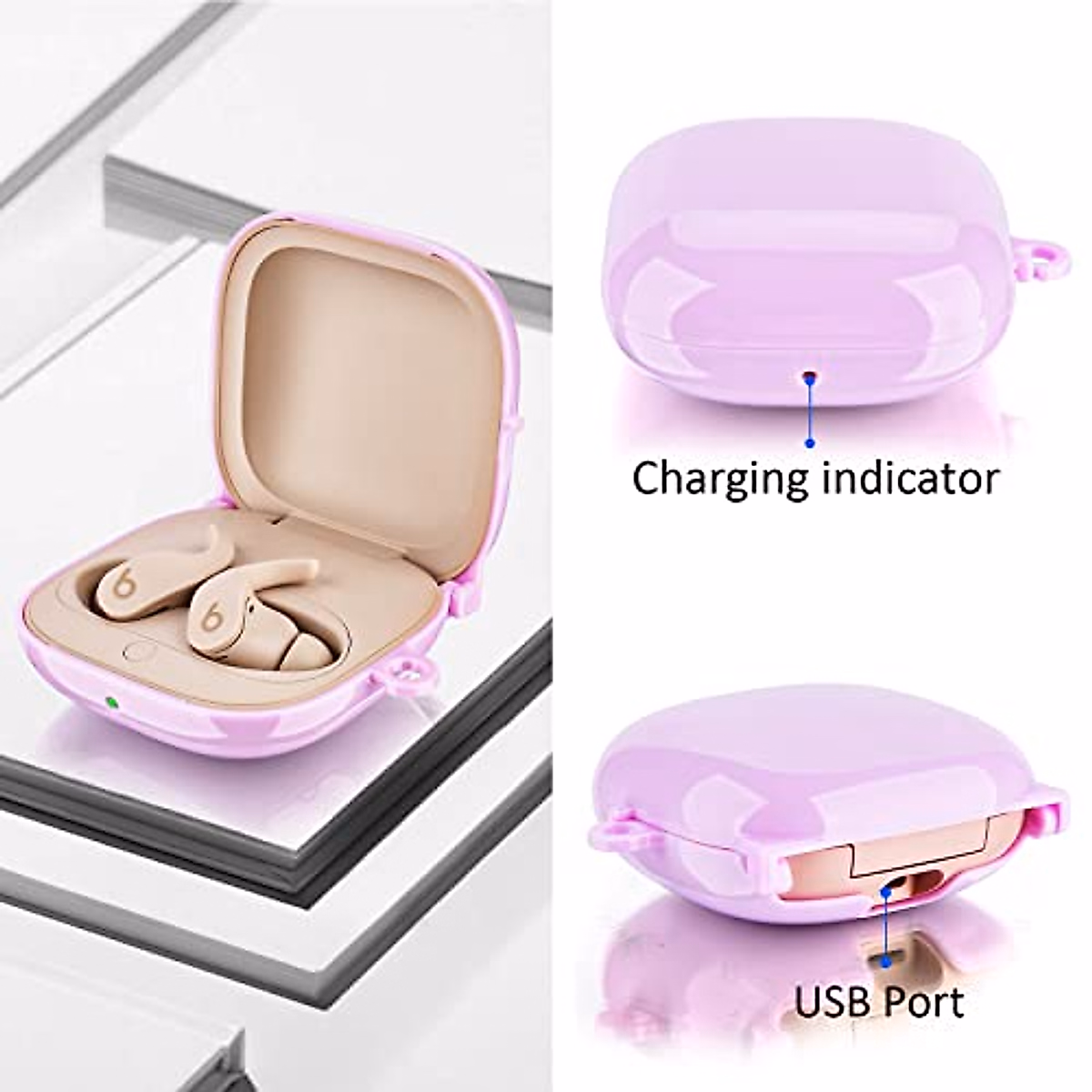 Beats Fit Pro Case Cover, Filoto Hard Case for Apple Beats Fit Pro 2021 Shockproof Protective Earbuds Case with Bracelet Keychain Accessories for Men Women (Purple)