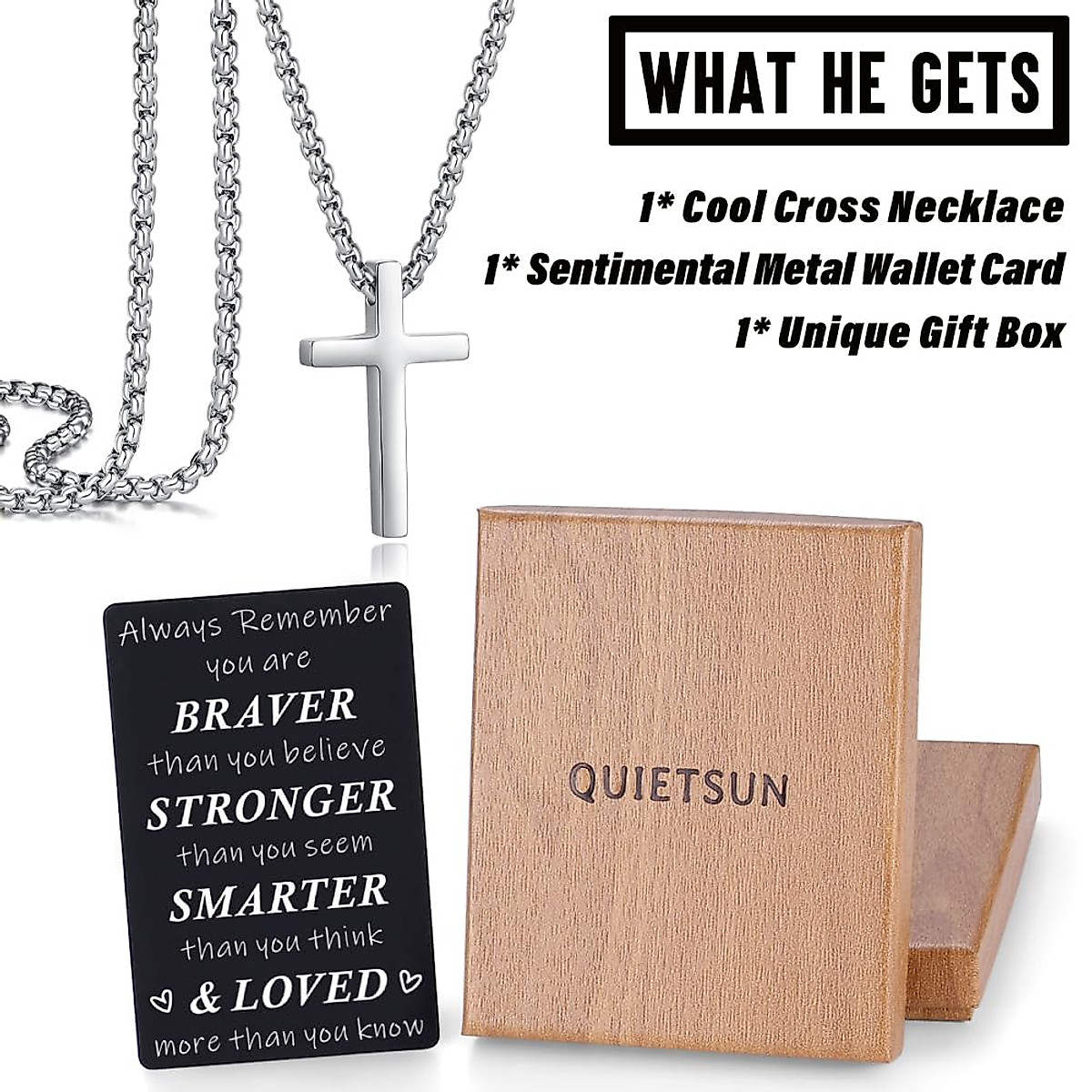 Quietsun Easter Basket Stuffers for Teens Boys Gifts Kids Teenage Ideas Cross Necklace Egg Fillers Men 14 16 18 Year Old Confirmation Him Birthday Son Silver Chain Christmas Day Stocking Valentines
