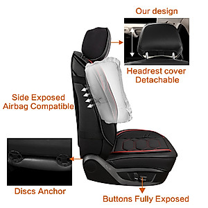 Pariitadin Leather Car Seat Covers Front Pair, Waterproof Faux Leather Seat Covers for Cars, Non-slip Car Interior Covers Universal Fit for Most Cars Sedans Trucks SUVs, Black/Red