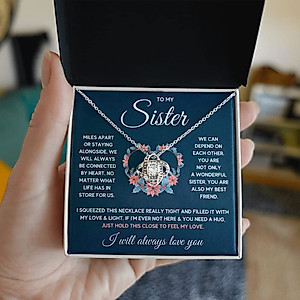 FG Family Gift Mall Sisters Gifts From Sister Necklaces For 2 Big Sister and Little Sister Happy Birthday Present For Women Jewelry Best Sister with Message Card and Gift Box, Stainless Steel, Cubic
