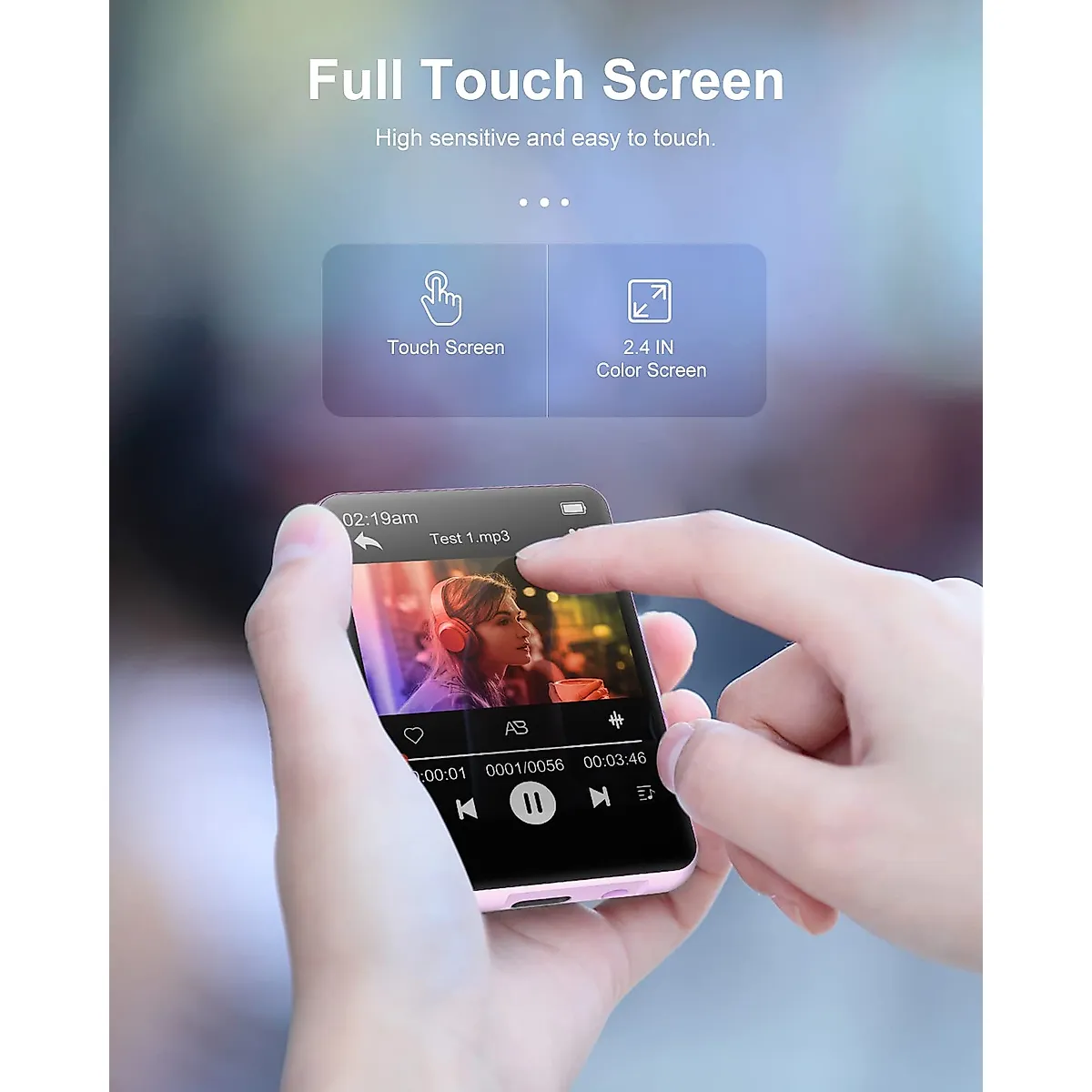 64GB MP3 Player with Bluetooth 5.3, Portable Digital Lossless Music Player with Built-in Speaker, 2.4 in Full Touch Screen, FM Radio, Line-in Voice Recorder, Earphones Included, Support up to 128GB