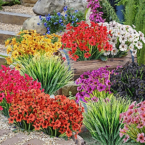 AUBEINSON 20 Bundles Artificial Flowers Outdoor UV Resistant Fake Flowers No Fade Faux Plastic Silk Flower for Outside Front Porch Planter Decoration (Purple)