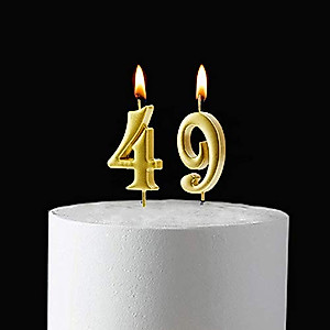 MMJJ Gold 49th Birthday Candles, Number 49 Cake Topper for Birthday Decorations