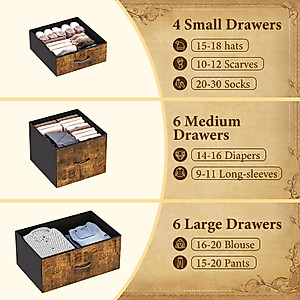 Patikuin Dresser for Bedroom with 15 Drawers, Tall Dresser & Chests of Drawers, Fabric Storage Dresser for Closet, Hallway, Living Room, Rustic Brown