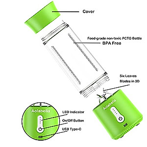 Portable Blender, Personal Size Eletric USB Juicer Cup, Fruit, Smoothie, Baby Food Mixing Machine with Updated 6 Blades,Magnetic Secure Switch for Superb Mixing 500ml (Green)