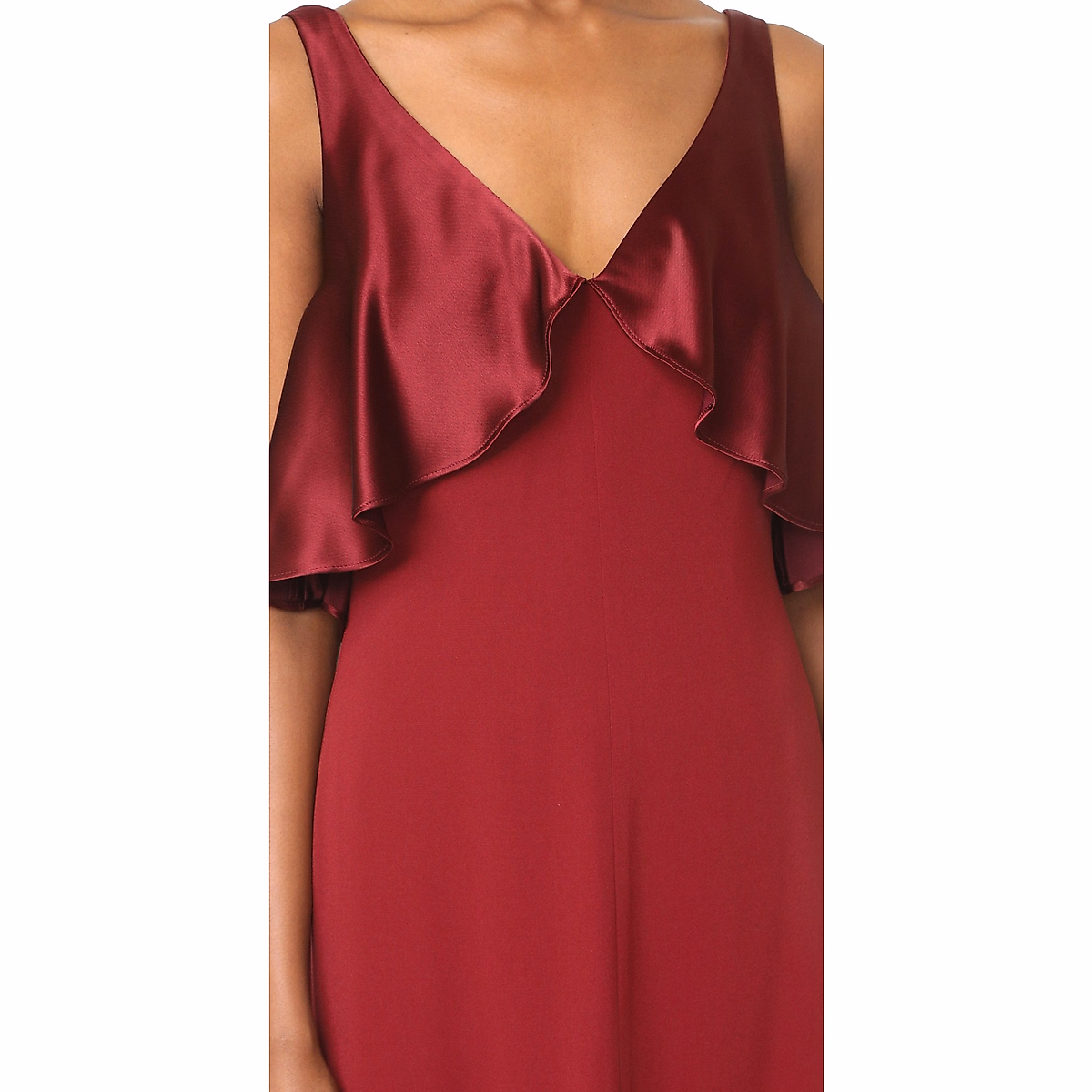 Jill Jill Stuart Women's Deep-V Satin Back Crepe Gown, Oxblood, 10