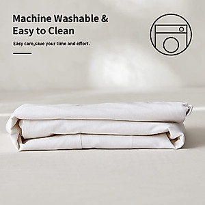 BISELINA French Linen Bed Skirt Split Corner with Button 14-Inch Tailored Drop Natural Flax Cotton Blend Basic Dust Ruffle Soft Cozy (14" Queen,Button White)