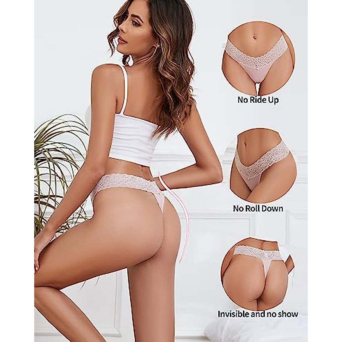 Jaywan Lace Thongs for Women Underwear Breathable Stretch Seamless Lace Thongs T Back Panties for Women 6 Pack S-XL Assorted
