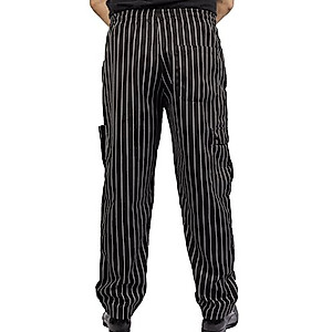 KNG Chalk Stripe Baggy Cargo Chef Pants for Men and Women – Drawstring Waist L
