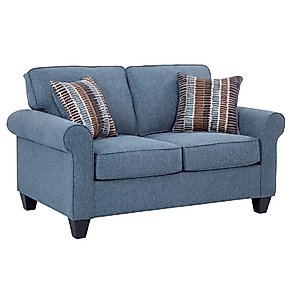 American Furniture Classics Series Model 8-020-A330V8 Loveseat with Two Abstract Chenille Pillows Love Seats, Indigo Blue