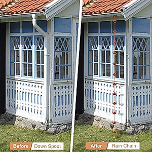 OAK LEAF Rain Chain Set, 8.5ft Copper Plated Rain Chain for Gutters with Adapter, Lotus Rain Chain Cups to Replace Gutter Downspout, Divert Water and Home Display, 12 Cups, Adjustable, Rose Gold