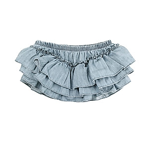 RuffleButts Baby/Toddler Girls Light Wash Denim Skirted Bloomer - 12-18m