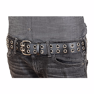 Grommet Eyelet Uniform Belt Made in USA Genuine Leather Punk Goth Thrash Metal (L-36) Black