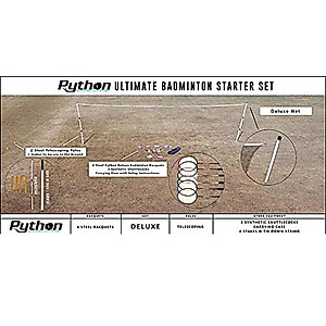 Python Ultimate Badminton Starter Set (Kit)(+2 Bonus Racquets/6 Total, Net & Poles)