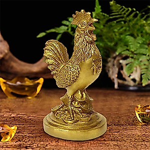 BRASSTAR Golden Brass Feng Shui Rooster Statue 3.9”(H) Coin Money Luck Home Décor Sculpture Auspicious Animal Chinese Zodiac Gift Collection PTZY019