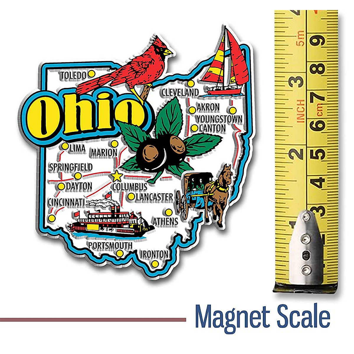 Ohio Jumbo State Magnet by Classic Magnets, 3.3" x 3.6", Collectible Souvenirs Made in The USA