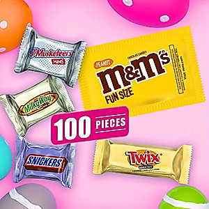 M&M'S PEANUT, SNICKERS, TWIX, MILKY WAY & 3 MUSKETEERS & Easter Chocolate Candy Spring Assortment, 31.3 oz, 100-Piece Bag