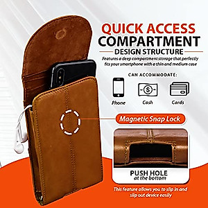 Hengwin Belt Holster for iPhone 14, 13, 12 Genuine Leather Cell Phone Case with Belt Clip Magnetic Closure Belt Loop Phone Pouch for Belt Men (Fits Thin/Medium Case on) (Brown)