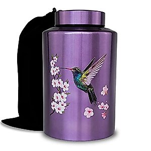 Large Cremation Urns for Adult Male Female Ashes, Up to 220 lbs Decorative Urn for Human Remains with Velvet Bag(Hummingbird)