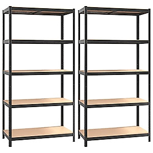 vidaXL 2X 5-Layer Heavy-Duty Shelves Industrial Shelving Workshop Storage Rack Warehouse Corner Shelf Unit Gray Steel and Engineered Wood