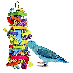 Meric Block Toy for House Birds, Nibbling Keeps Beaks Trimmed, Preening Keeps Feathers Groomed, Edible, Food-Grade Multicolored Wooden Blocks, 1-pc