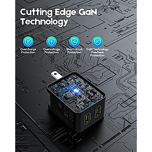 Yoocas 45W Super Fast Charger USB C,2 Ports Type C Wall Charger,Mini Foldable PD PPS Gan Charger Block for Galaxy S23 Ultra,Note 20,iPhone 15,iPad Pro,Laptop,MacBook Power Adapter,Steam Deck-Black