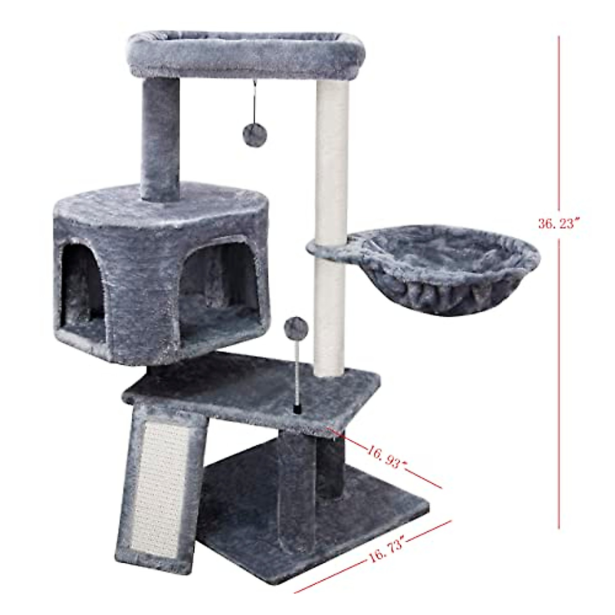 WIKI Newest 36.6 Cat Tree with Cat Condo and Hanging Hammock,Grey