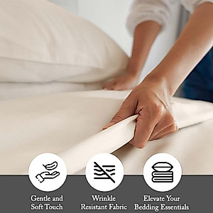 1000 Thread Count 100% Egyptian Cotton Sheets Set King Size Ivory Bed Sheet 4 Piece bed sheet Sets Long Staple 16 Inches Deep Pocket All Season Bedding Super Soft Breathable Sateen Finish