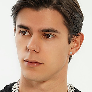 TOPGRILLZ Gold Srew On Diamond Stud Earrings 5A+ Cubic Zirconia 14K Gold Cluster Round Screw Back Earrings Hypoallergenic For Men Women Aretes De Hombre-Thin Round Silver